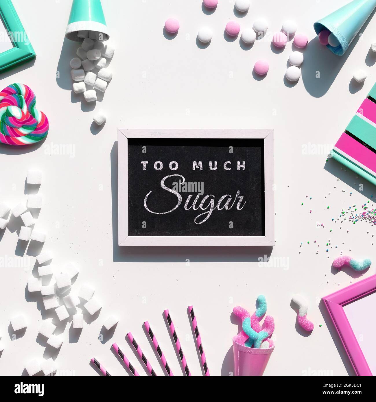 Text Too Much Sugar. Excess of sweets, chocolate, candy, sweet food ...