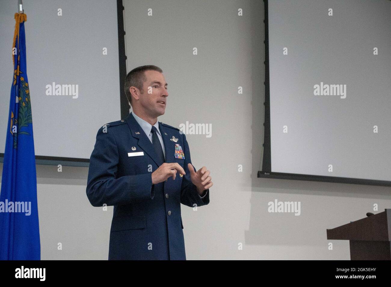 Col. Jeremy Ford addresses the audience at Master Sgt. Selena Tatum's ...