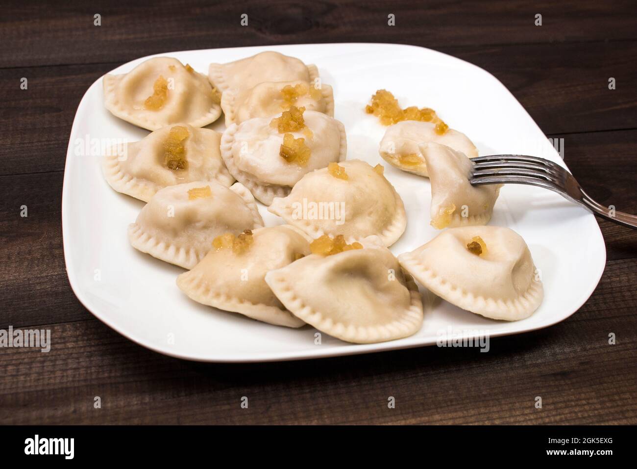 tasty dumplings with cheese, "pierogi ruskie" traditional polish dish ...