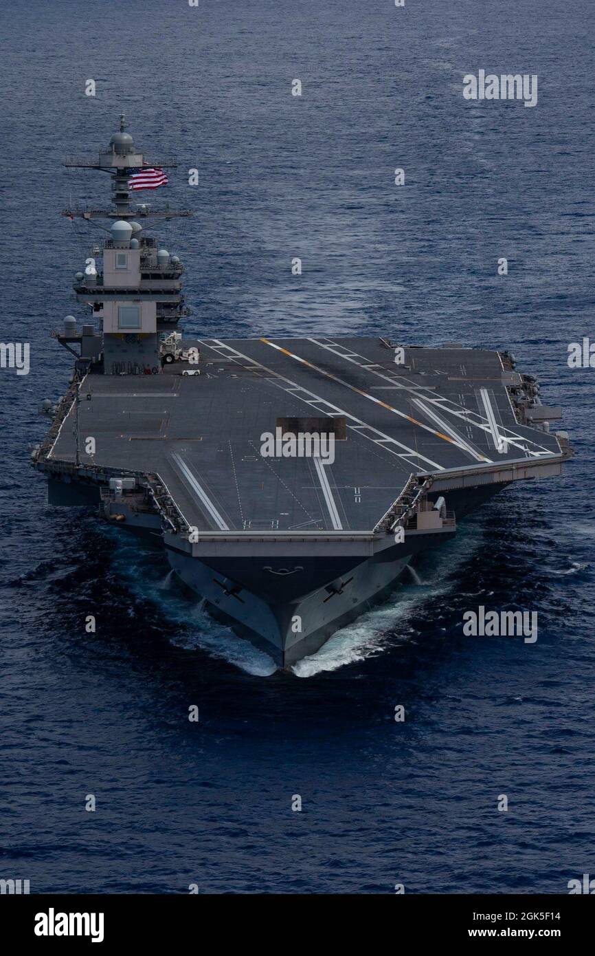 USS Gerald R. Ford (CVN 78) transits the Atlantic Ocean, Aug. 7, 2021 ...