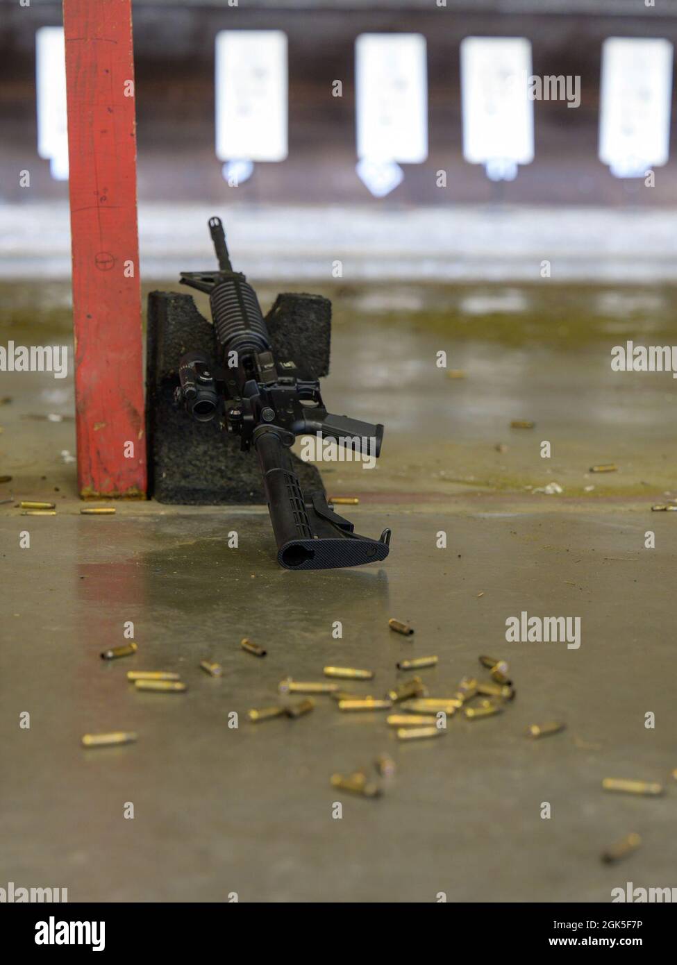 A M4 carbines rest on support blocks at the 116th Air Control Wing ...