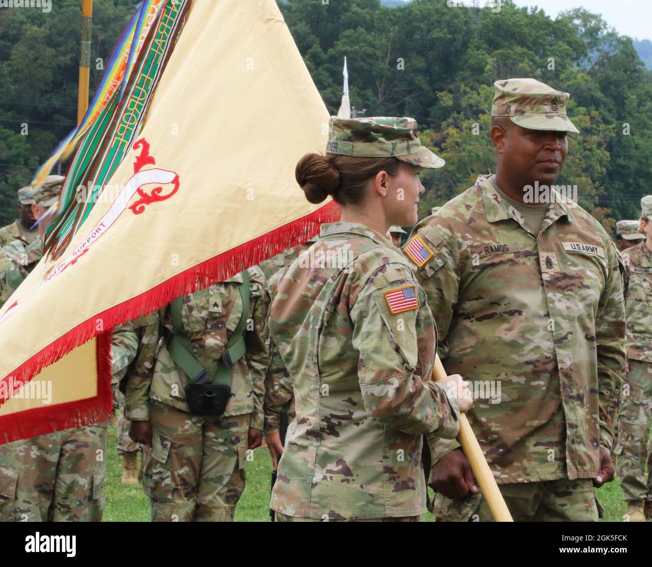 Lt. Col. Dana M. Boyer holds the flag during the 728th Combat ...