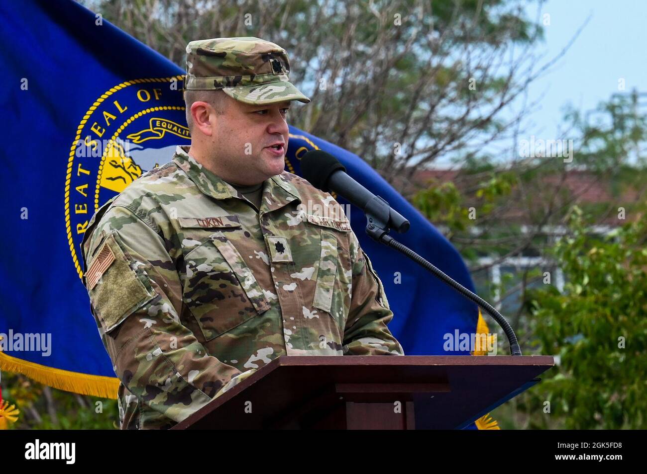 Lt. Col. John Loken, 155th Maintenance Group commander, delivers a ...