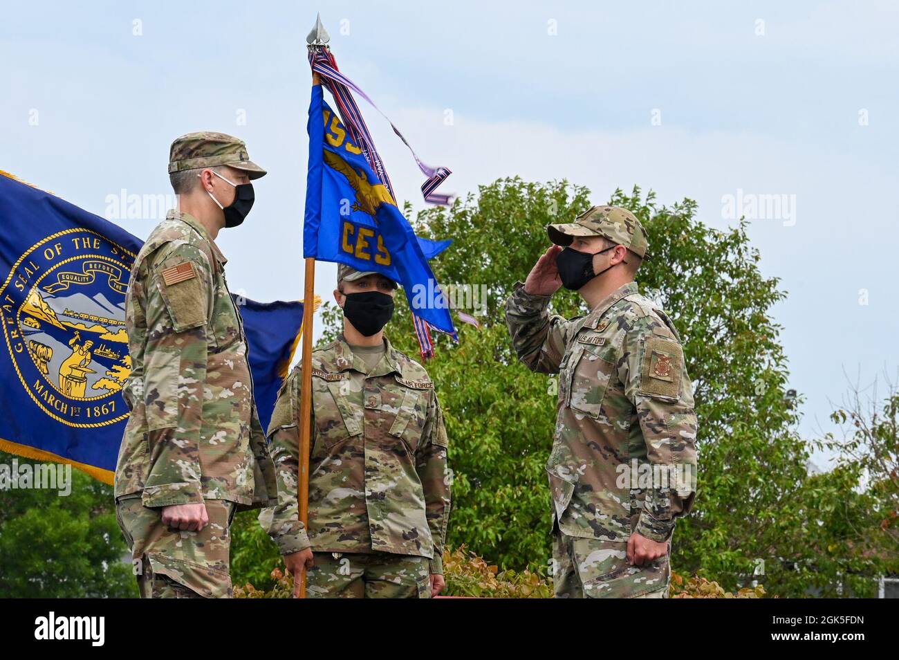 Lt. Col. Barry Veen, deputy commander of civil support team, salutes ...