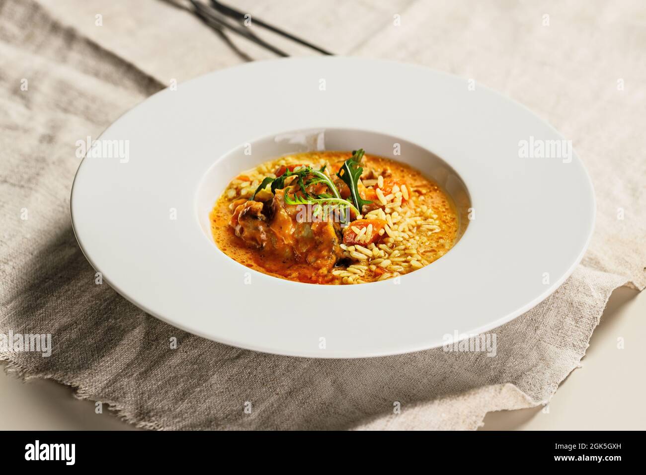 Authentic Spanish paella with cod and mussels. Traditional ...