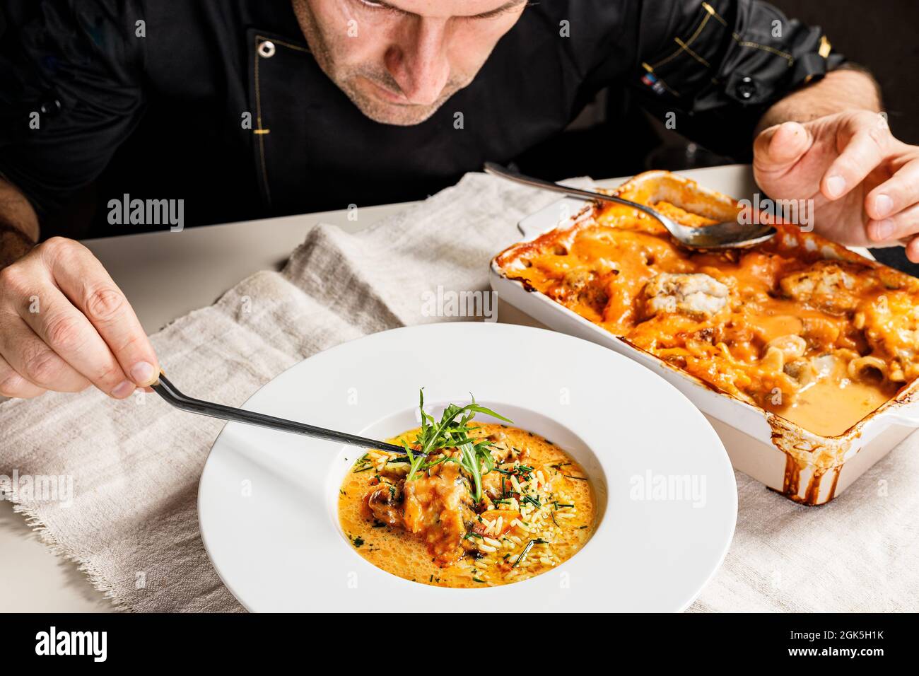 Authentic Spanish paella with cod and mussels. Traditional ...