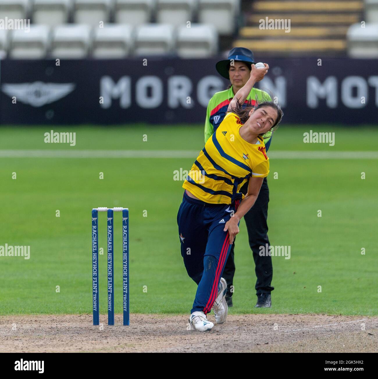 Emma Jones of South East Stars bowling in a Rachael Heyhoe Flint Trophy ...