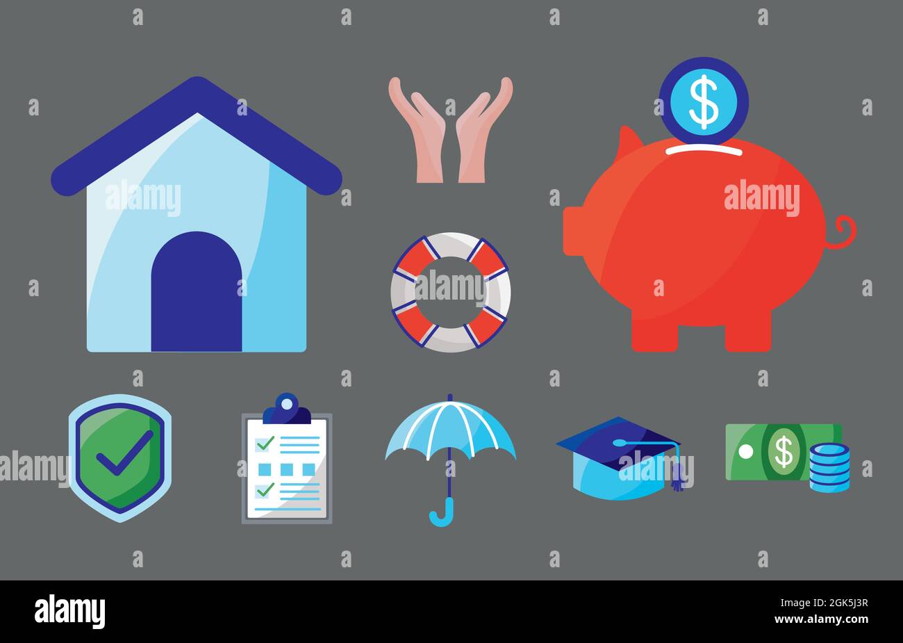 insurance service set nine icons Stock Vector Image & Art - Alamy