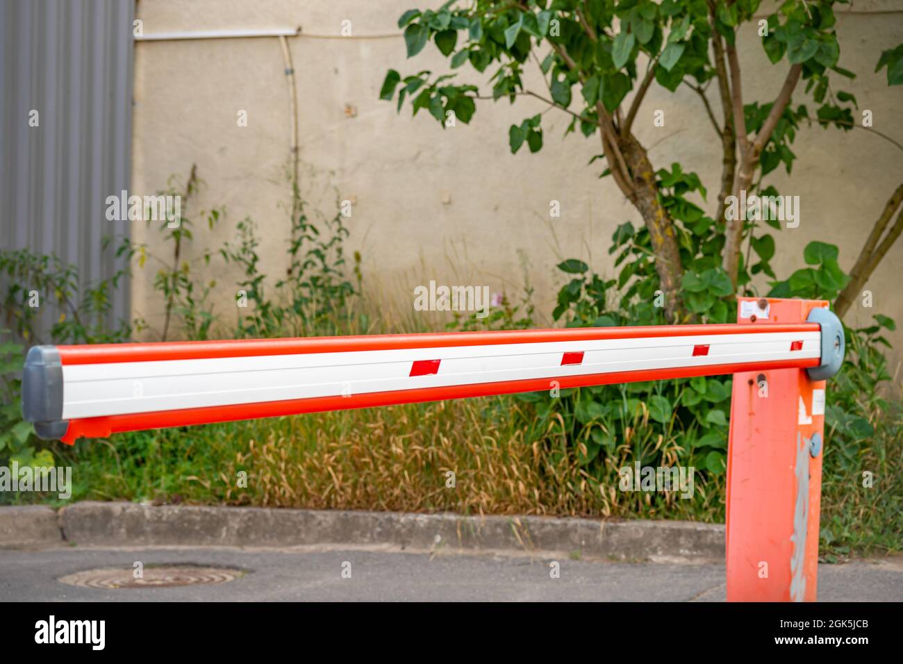Boom barrier on the sidewalk, a red-white Schlagbaum Boom barrier ...