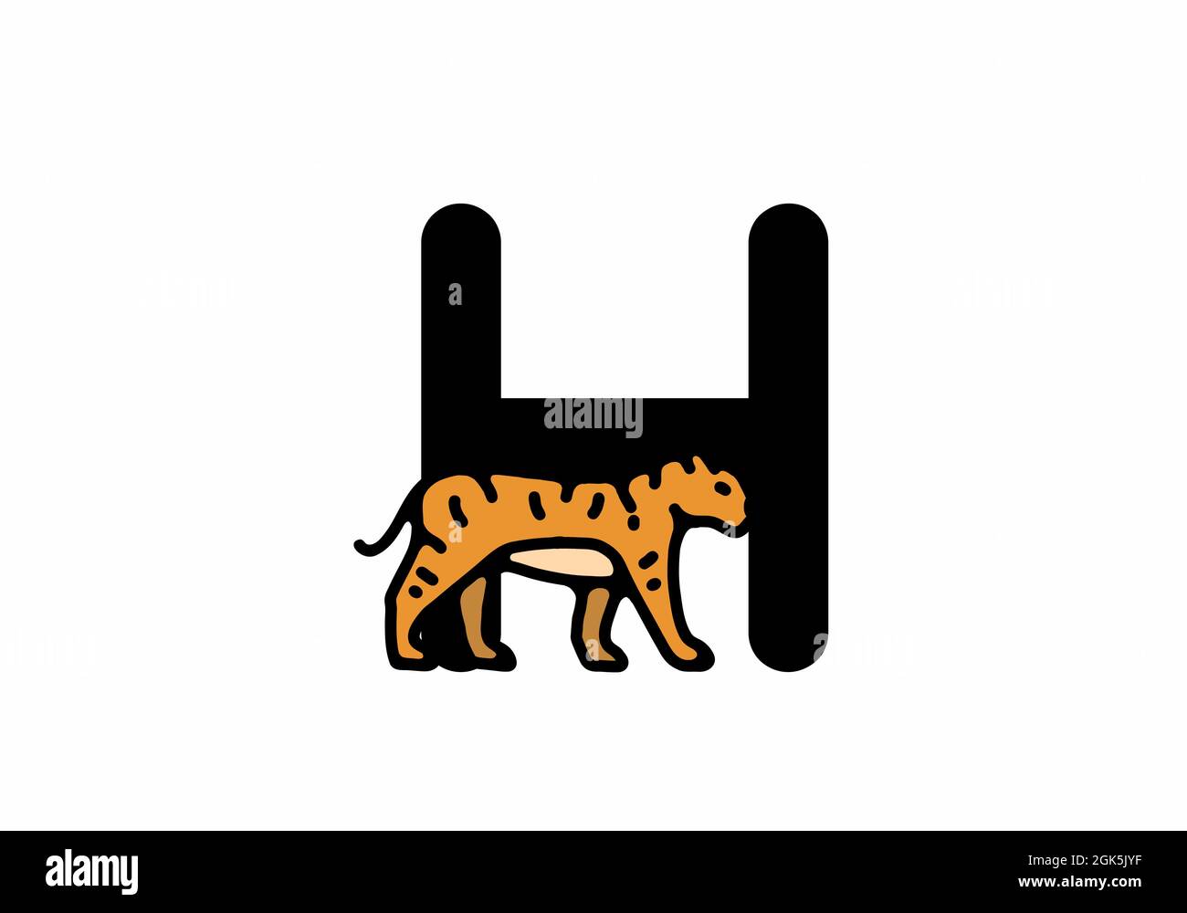 Line art illustration of tiger with H initial letter design Stock ...