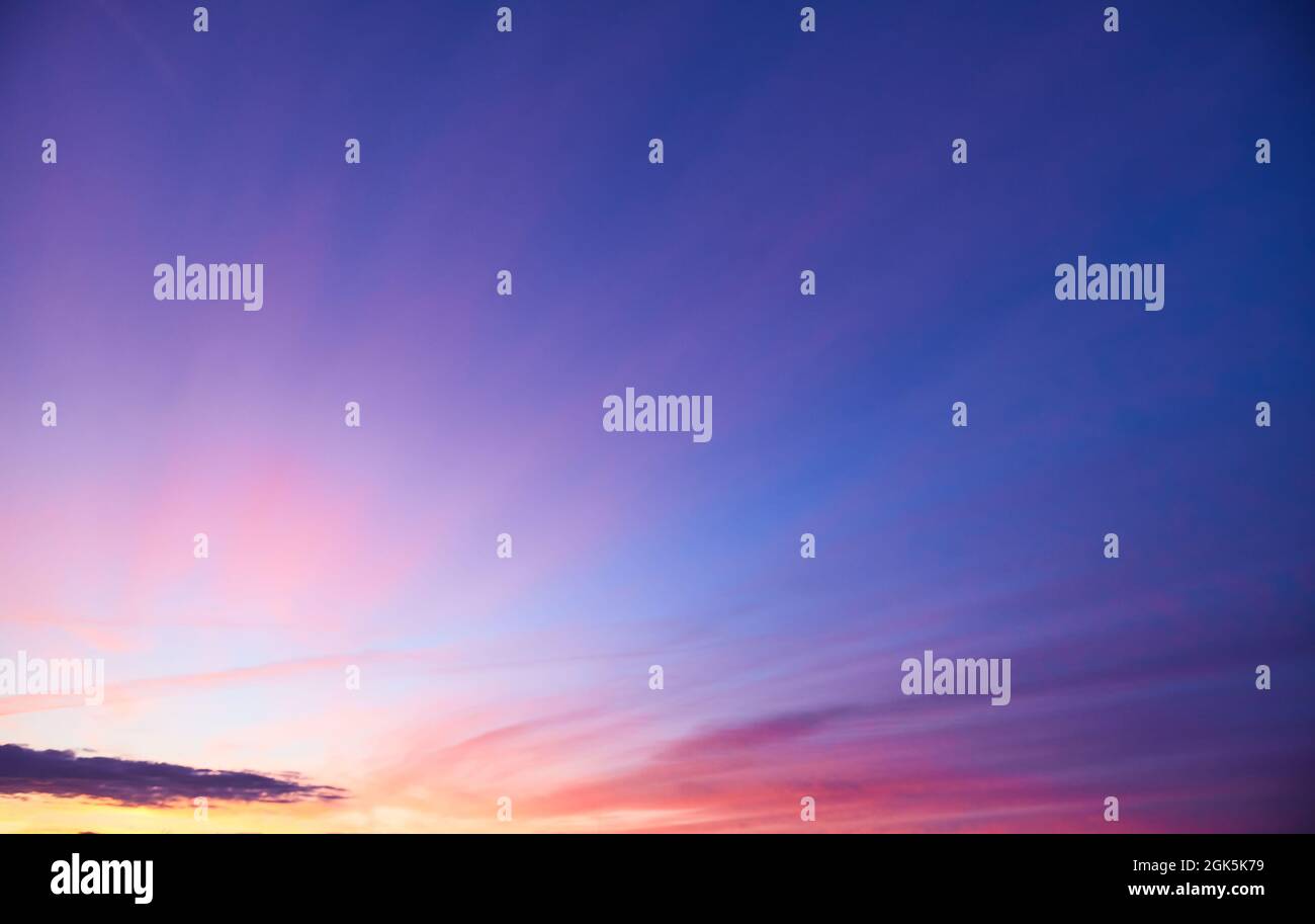 Panorama of Calm evening sky with clouds. Sky background after sunset ...