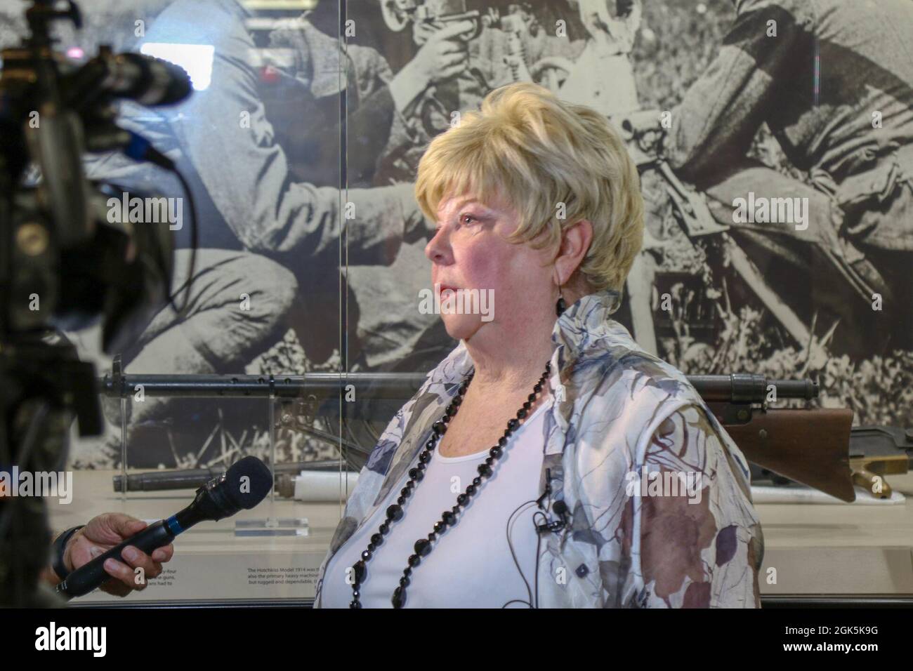 Kay Beasley Toups, granddaughter of 1st Lt. Thomas R. Beasley, gives an ...