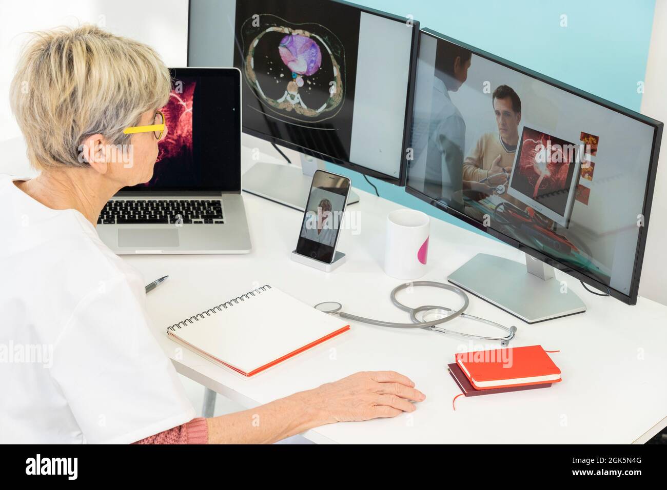 Teleconsultation between two doctors with medical images of stomachs on ...