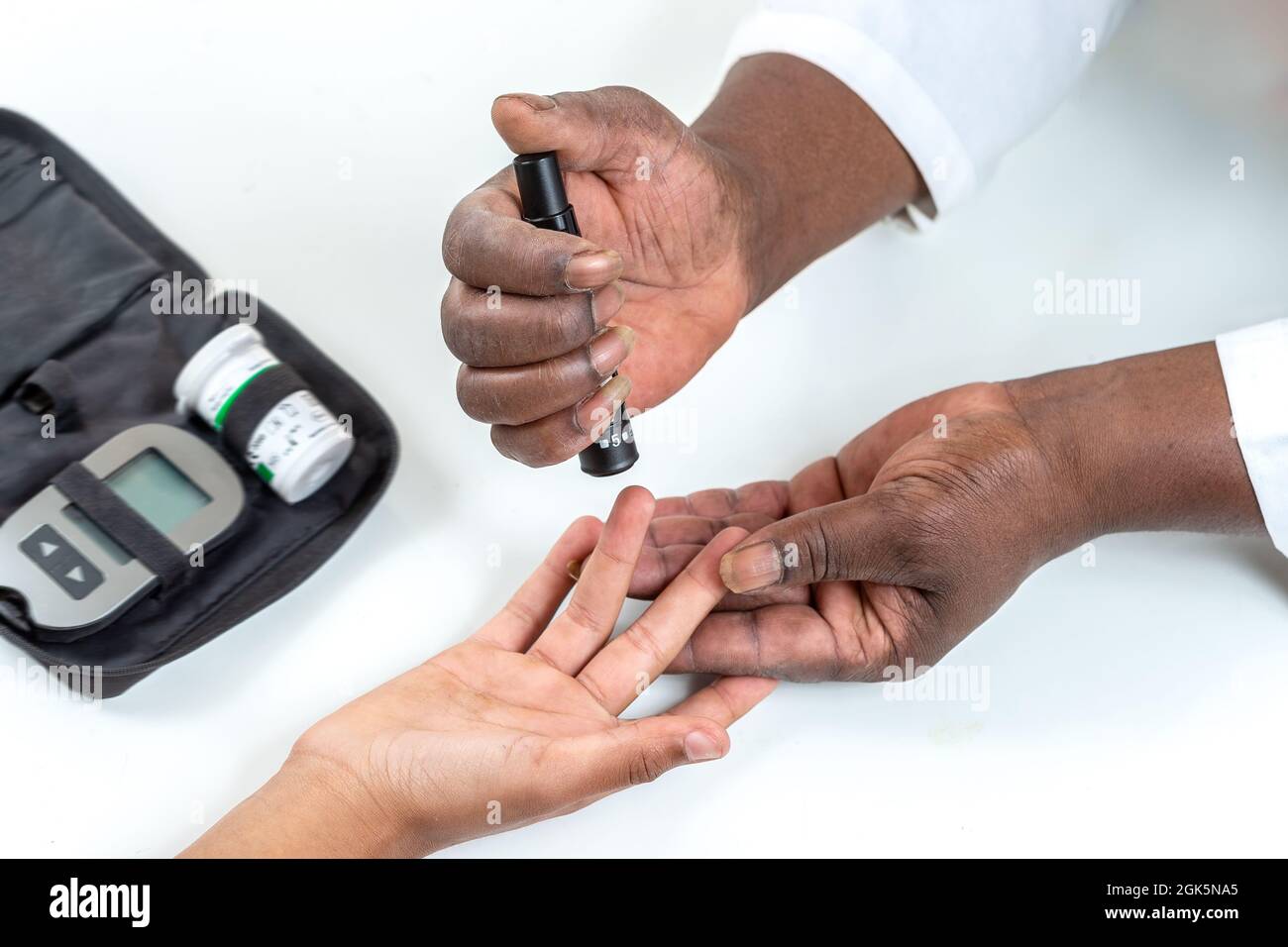 Concept children diabetes children with glucometer learning to check ...