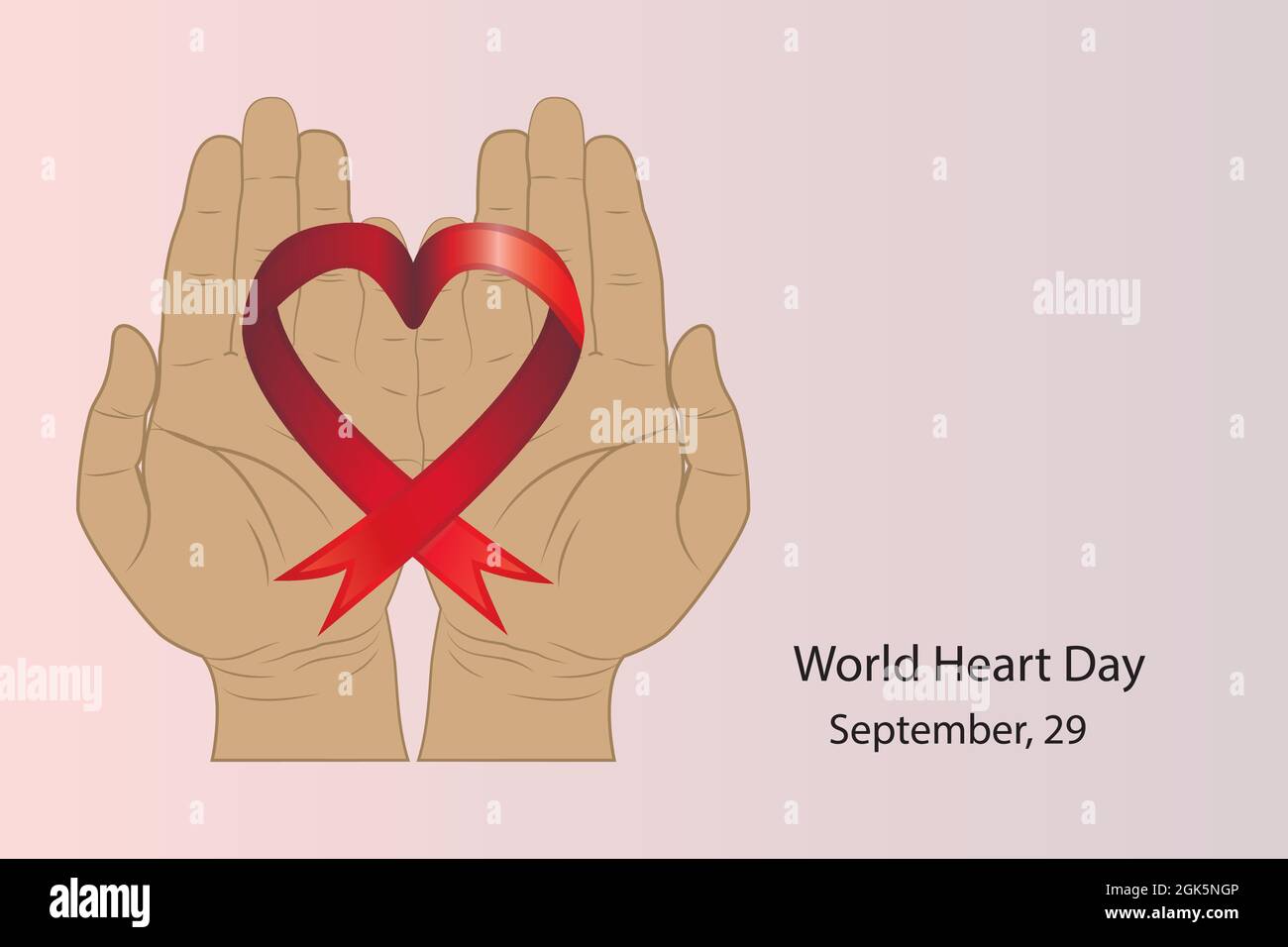 Red ribbon in a Heart shape on hands, isolated on pink background ...