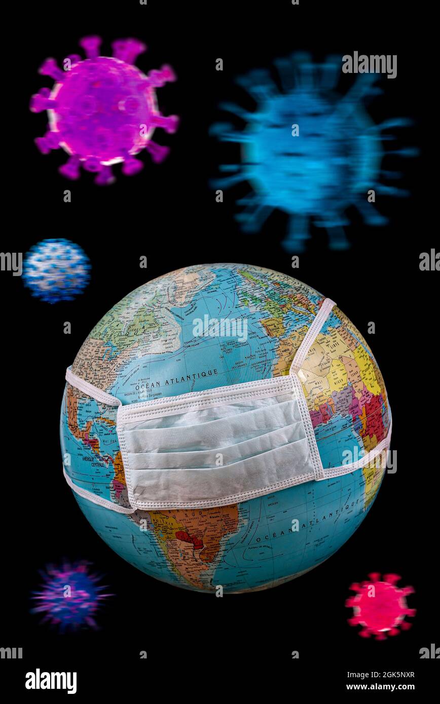 Planet Earth with a mask to illustrate the fight against the ...