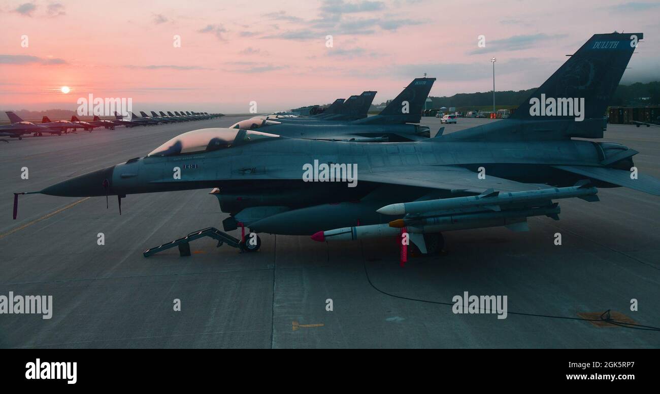 The sun rises at Volk Field Air National Guard Base, Wisconsin on ...