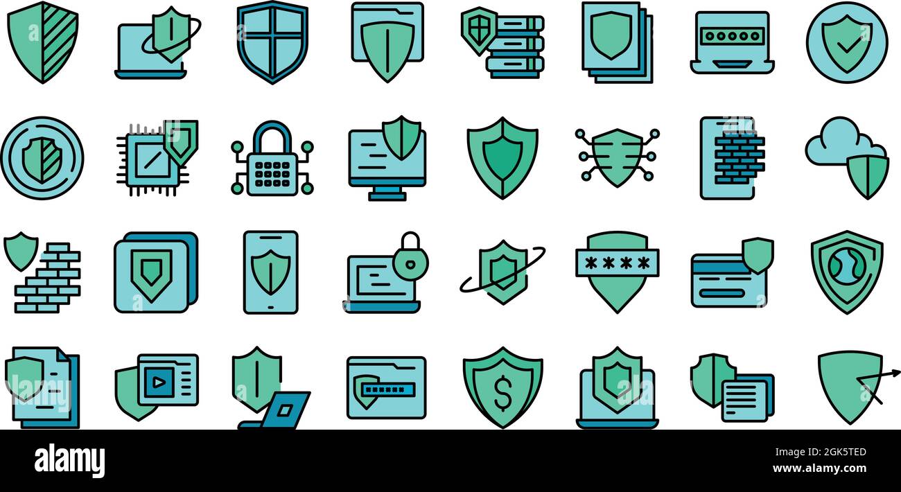 Active protection icons set outline vector. File firewall. Coding guard ...