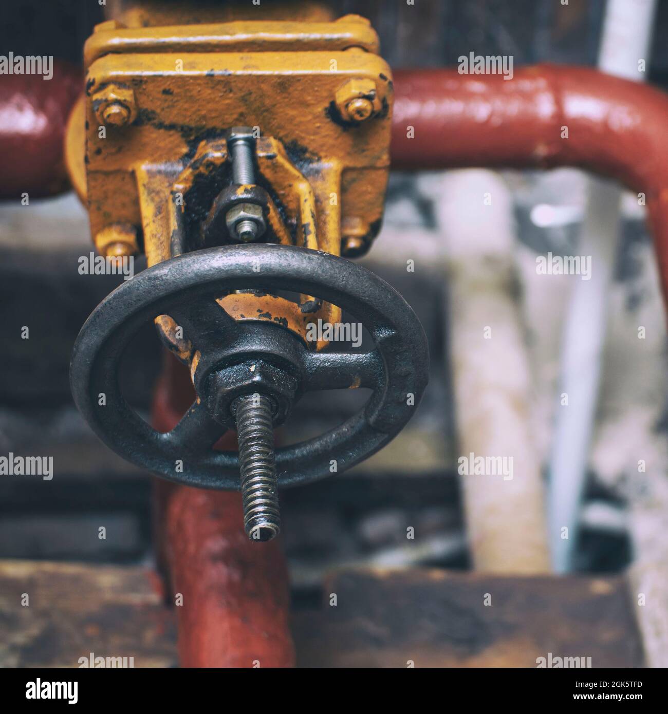 Industrial valve on a gas supply or heating system pipe. Selective ...