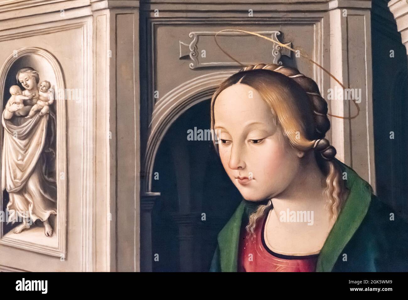 Detail of medieval painting portrainting a female catholic saint Stock ...