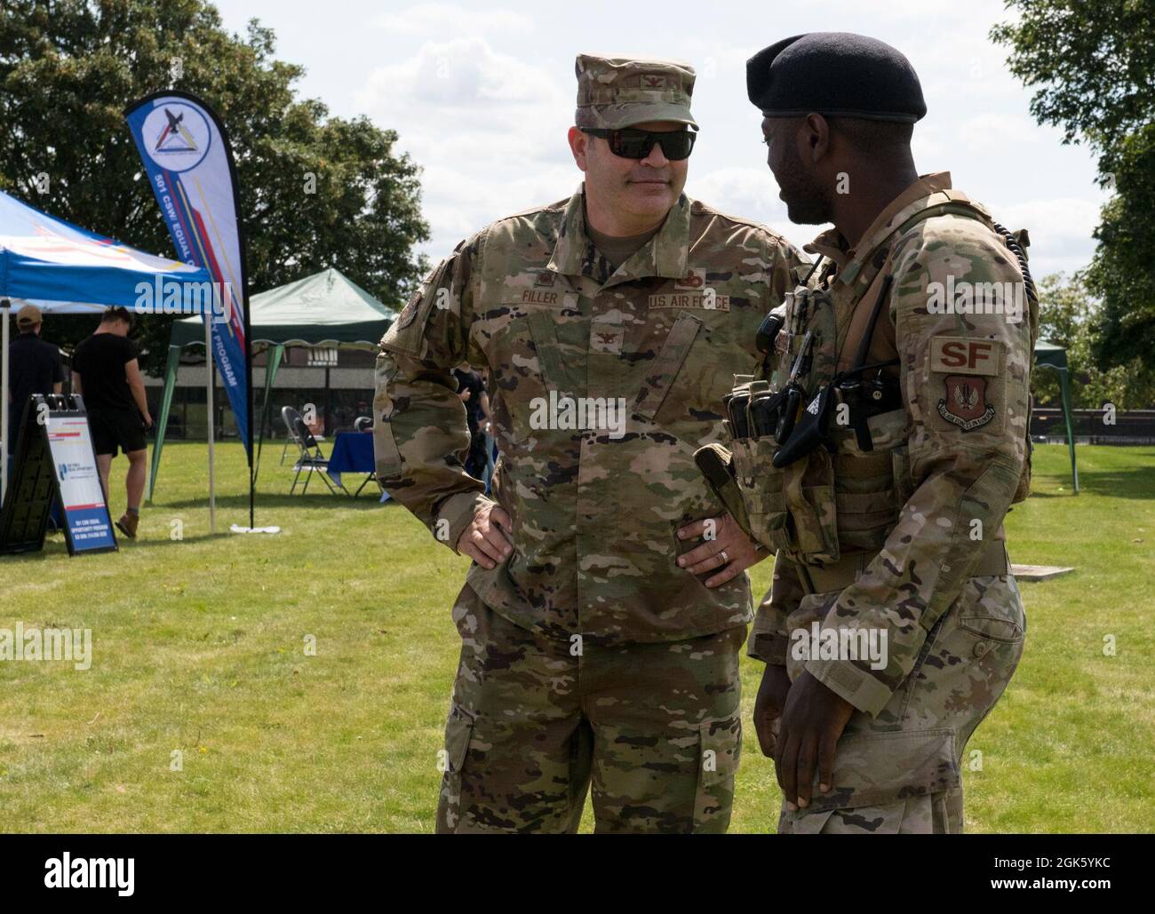 U.S. Air Force Col. Brian Filler, 501st Combat Support Wing commander, chats with Staff Sgt ...