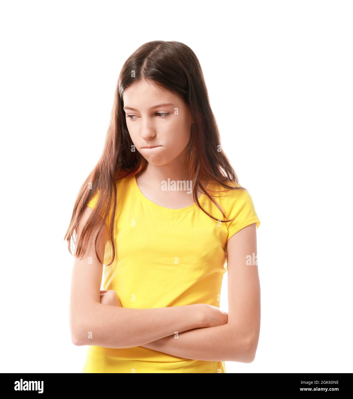 Sad pretty girl on white background Stock Photo - Alamy