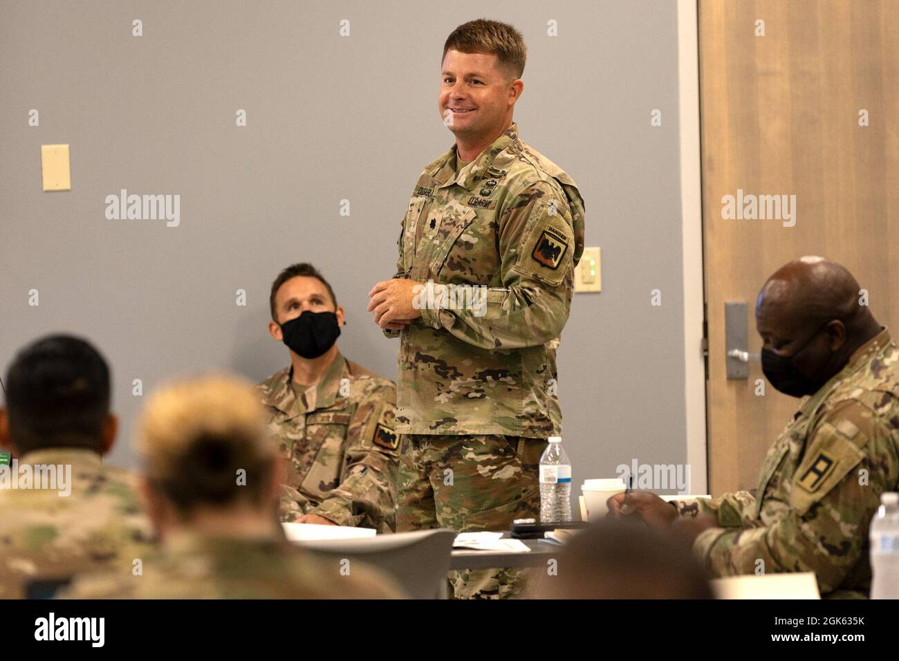 Lt. Col. Matthew Dusablon, National Guard Bureau Investigations, speaks ...
