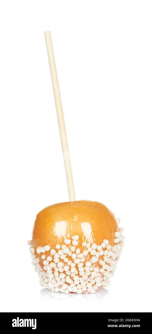 Delicious candy apple on white background Stock Photo - Alamy