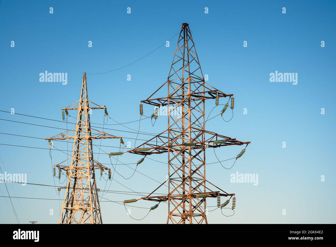 High voltage electric transmission tower. Electrical pylon and high ...