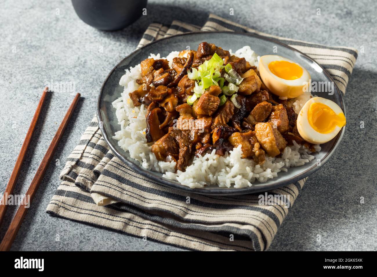Homemade Taiwanese Braised Pork Belly with Rice and Eggs Stock Photo ...