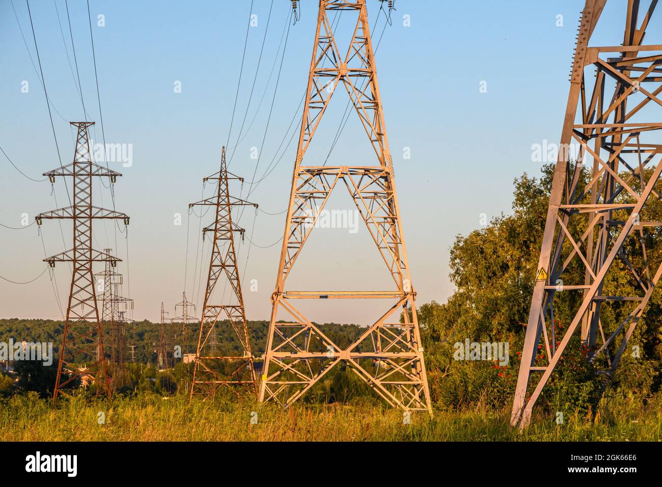 High voltage electric transmission tower. Electrical pylon and high ...