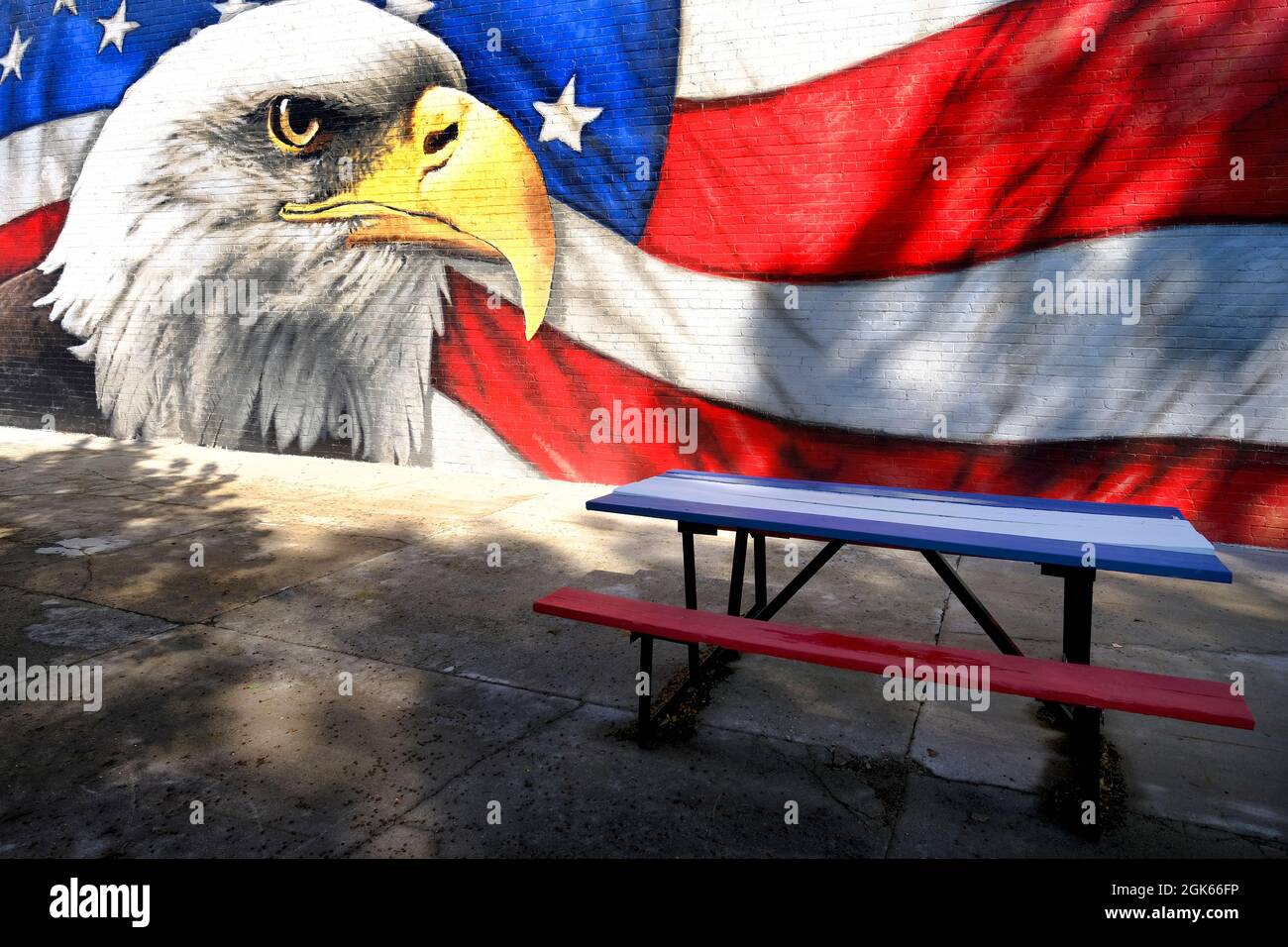 Painted mural of bald eagle and American flag celebrating freedom and ...