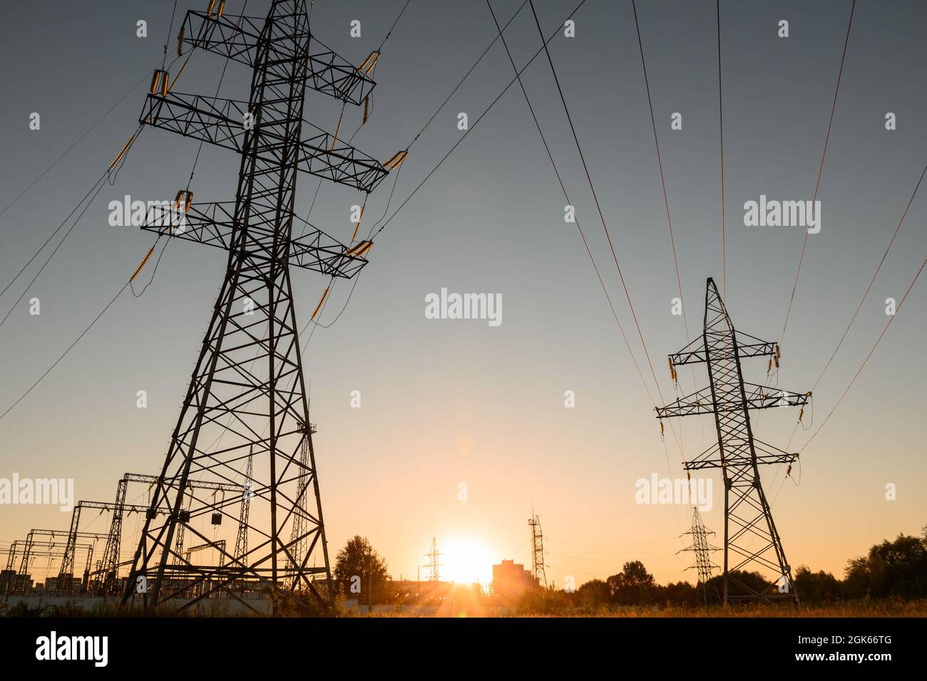 High voltage electric transmission tower. Electrical pylon and high ...