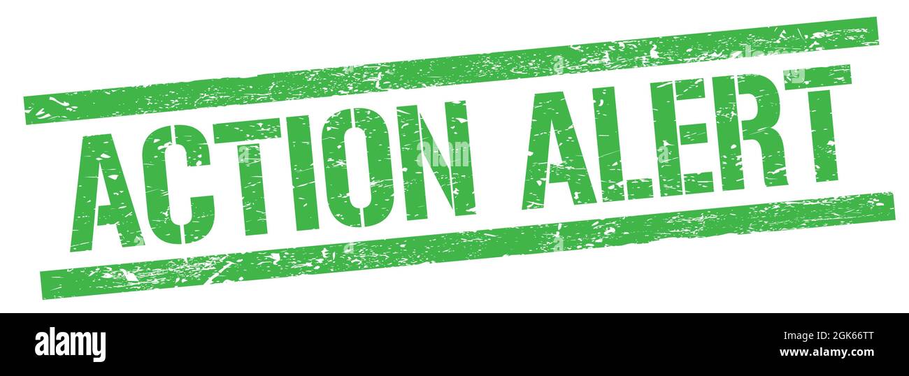 ACTION ALERT text on green grungy rectangle stamp sign Stock Photo - Alamy