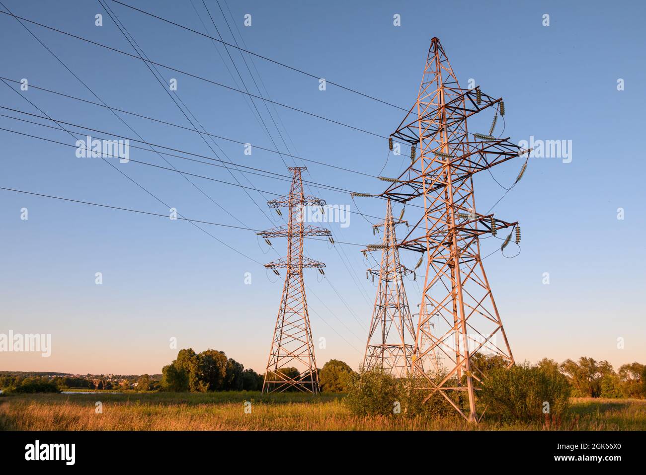 High voltage electric transmission tower. Electrical pylon and high ...