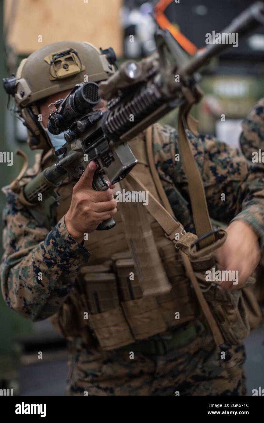 PACIFIC OCEAN (Aug. 12, 2021) U.S. Marine Corps Lance Cpl. Steven Lasso ...