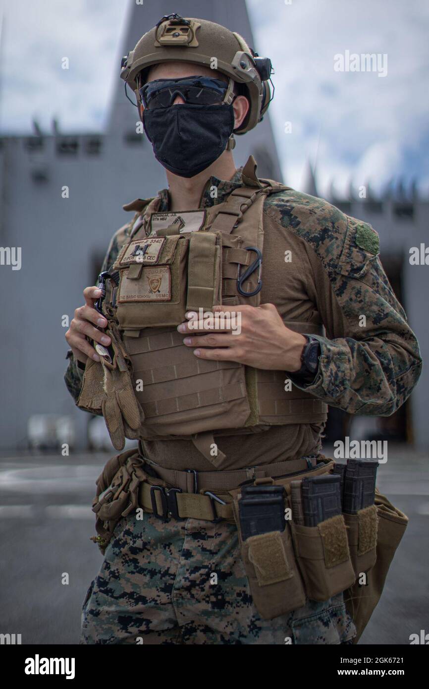PACIFIC OCEAN (Aug. 12, 2021) U.S. Marine Corps Sgt. James Dominiak, a ...