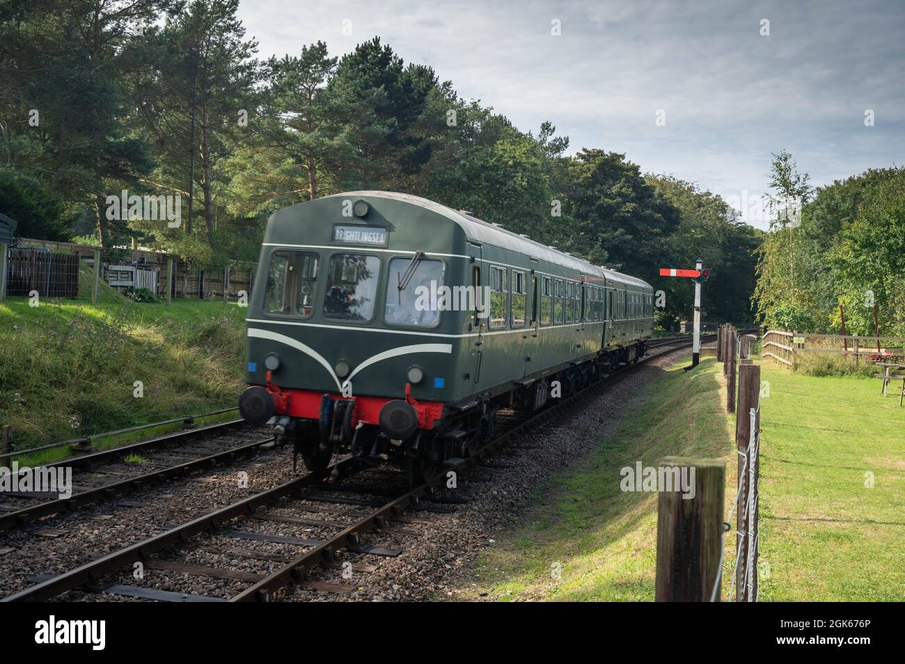 Diesel train arriving at Weyborne Station on the popular Poppy line in ...