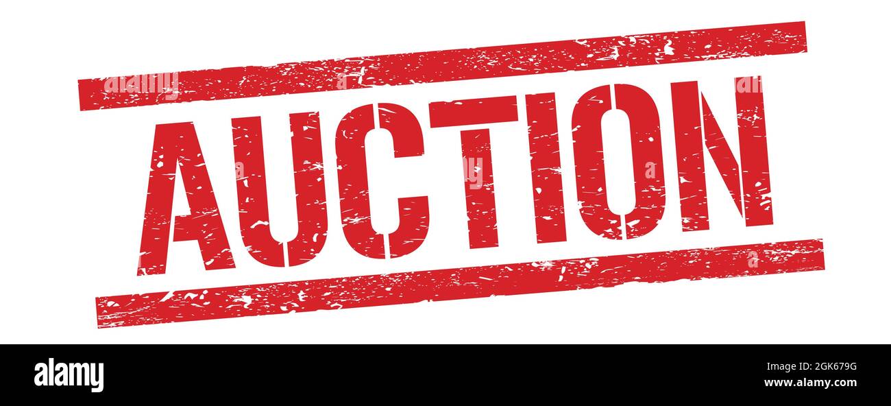 AUCTION text on red grungy rectangle stamp sign Stock Photo - Alamy