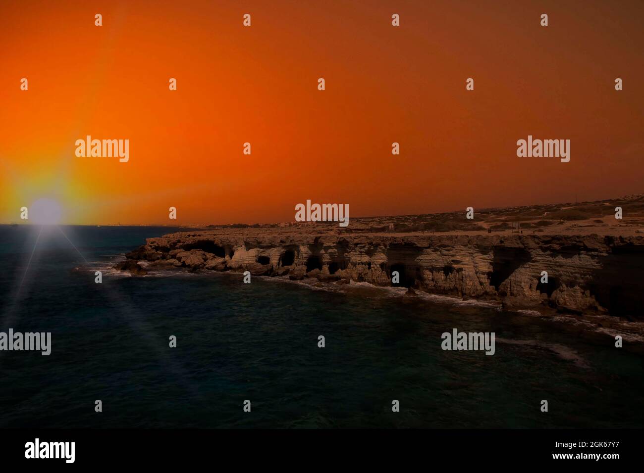 Sunset at the Sea Caves near Ayia Napa in Cyprus Stock Photo - Alamy