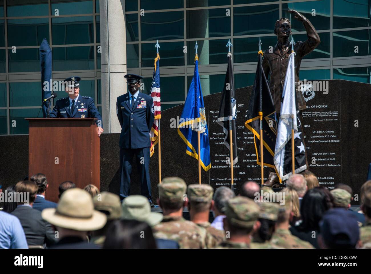 Attendees of the Space Systems Command activation ceremony listen as U ...