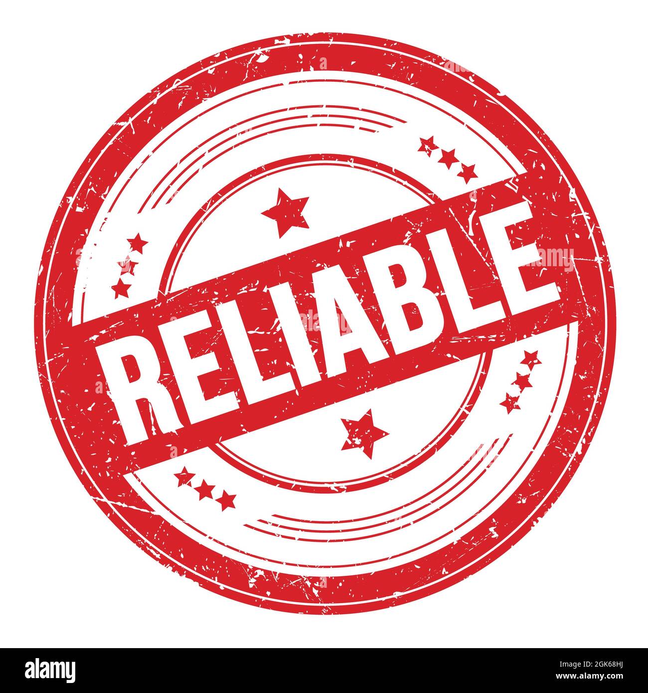 RELIABLE text on red round grungy texture stamp Stock Photo - Alamy