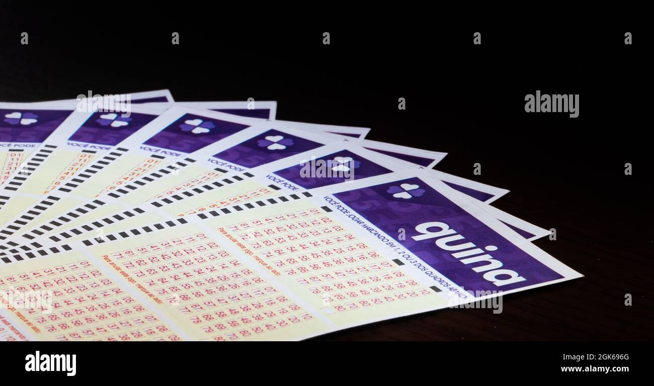 SANTA CATARINA, BRAZIL - Sep 06, 2021: Close up of a quina lottery ...