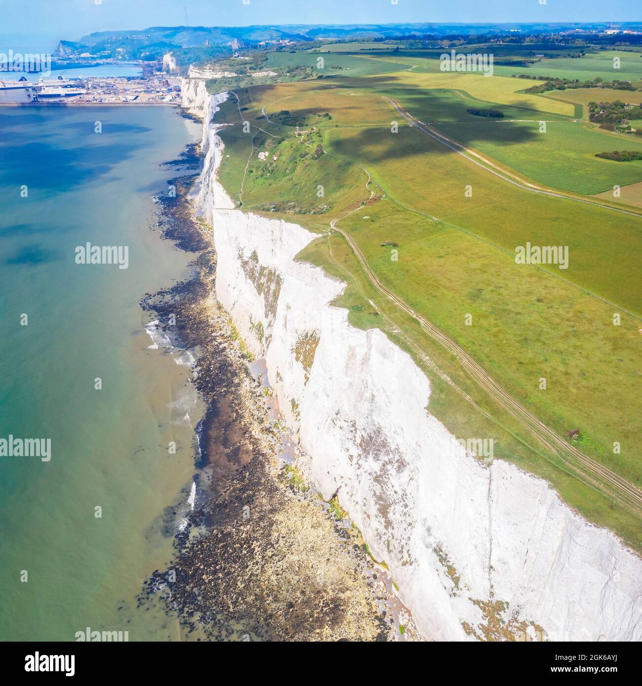 Aerial view to White Cliffs of Dover coast Stock Photo - Alamy