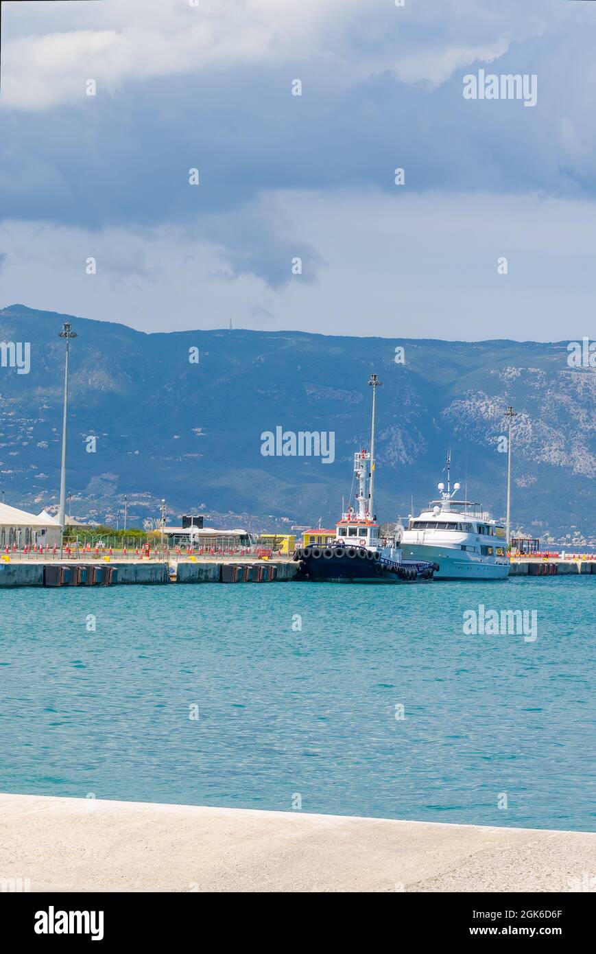 Ships in Corfu town harbour Stock Photo - Alamy