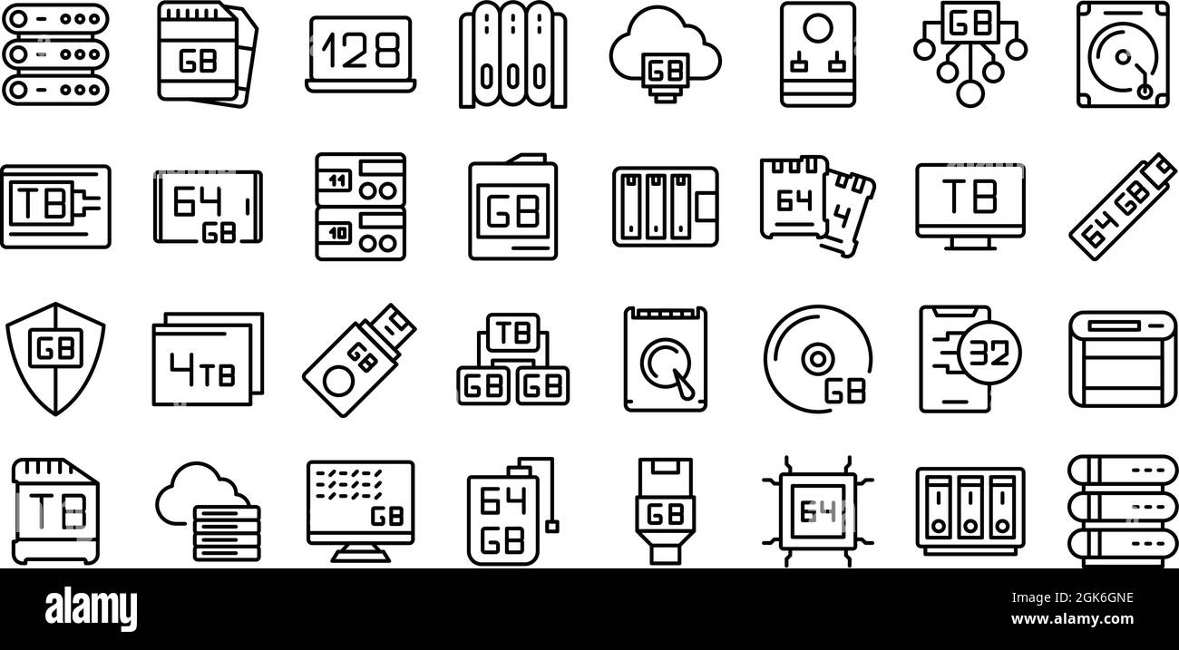 Gigabyte icons set outline vector. Big data. Communication terabyte ...