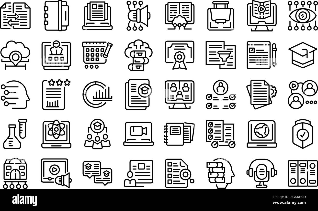 Learning management system icons set outline vector. Laptop machine ... Learning management system icons set outline vector. Laptop machine ...