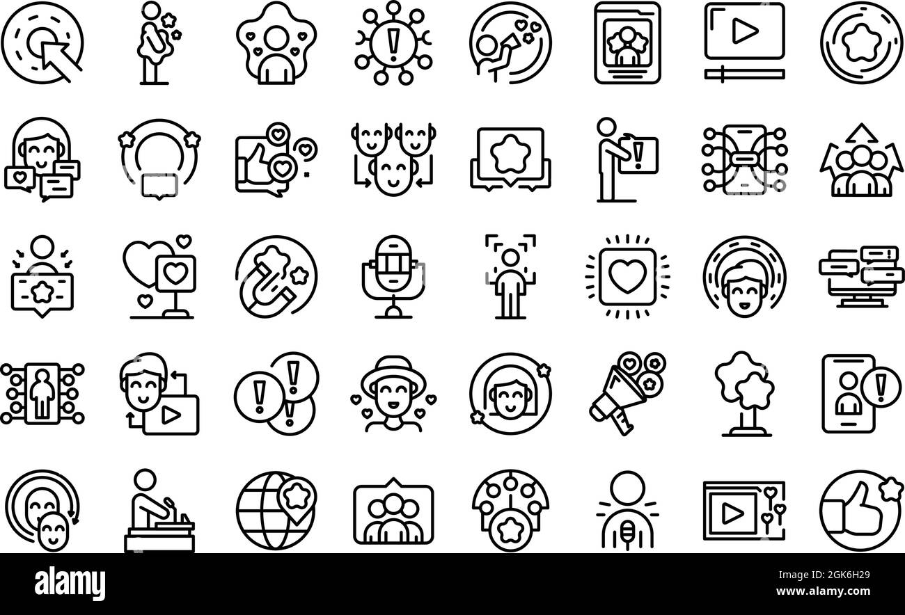 Influencer icons set outline vector. Video subscribe. View content ...