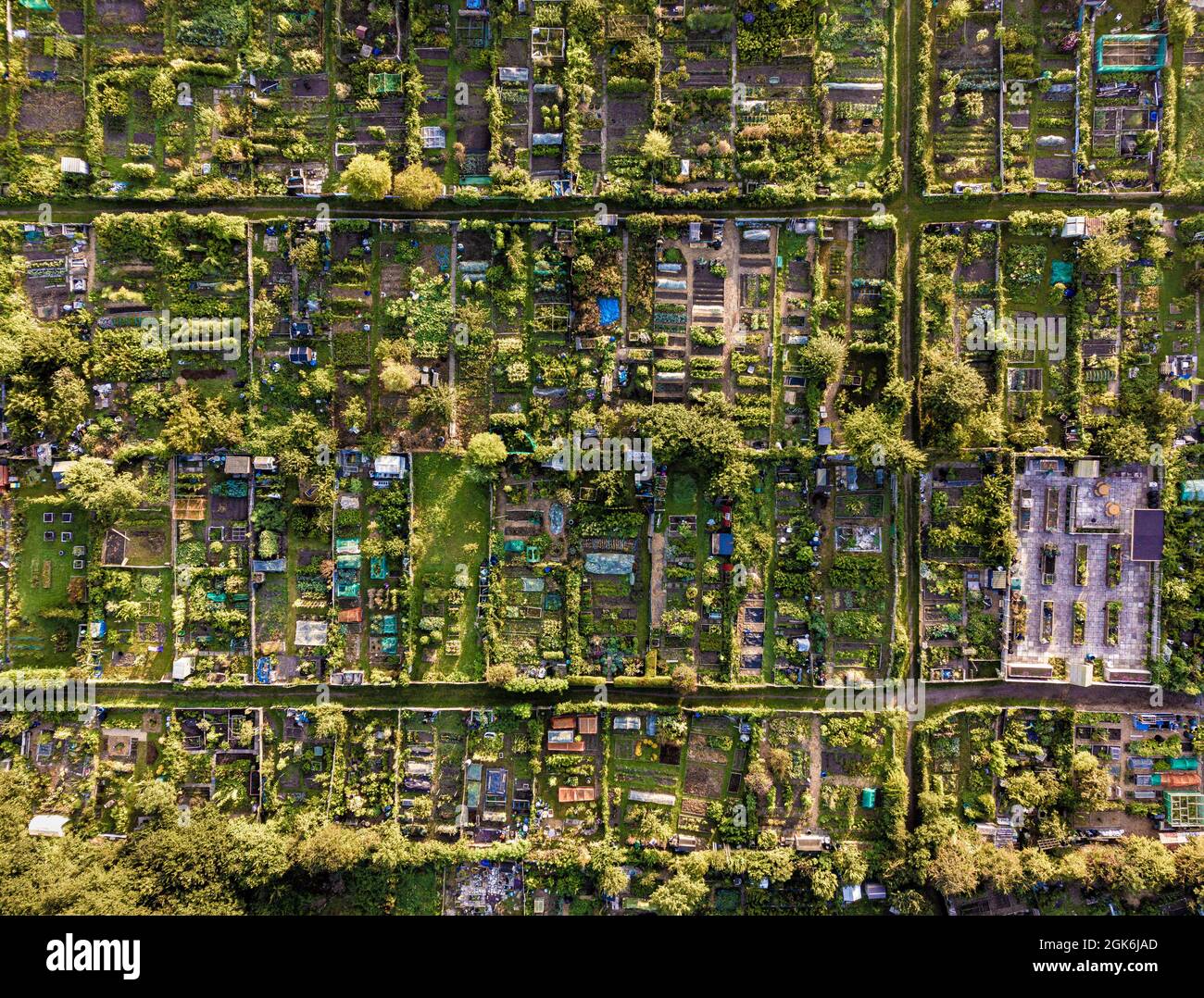 Aerial photo of allotment plots in York, North Yorkshire, UK Stock ...