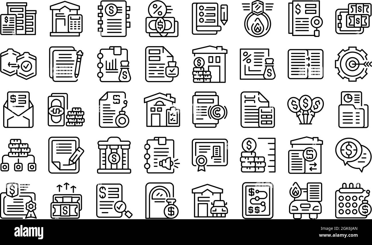 Collateral icons set outline vector. Credit extension. Property ...